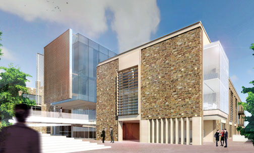 A collegiate-gothic exterior; lots of light and glass within ...